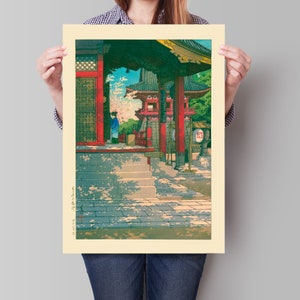 Japanese Temple Poster, Vintage Woodblock Art, Meguro Fudo Temple by ...