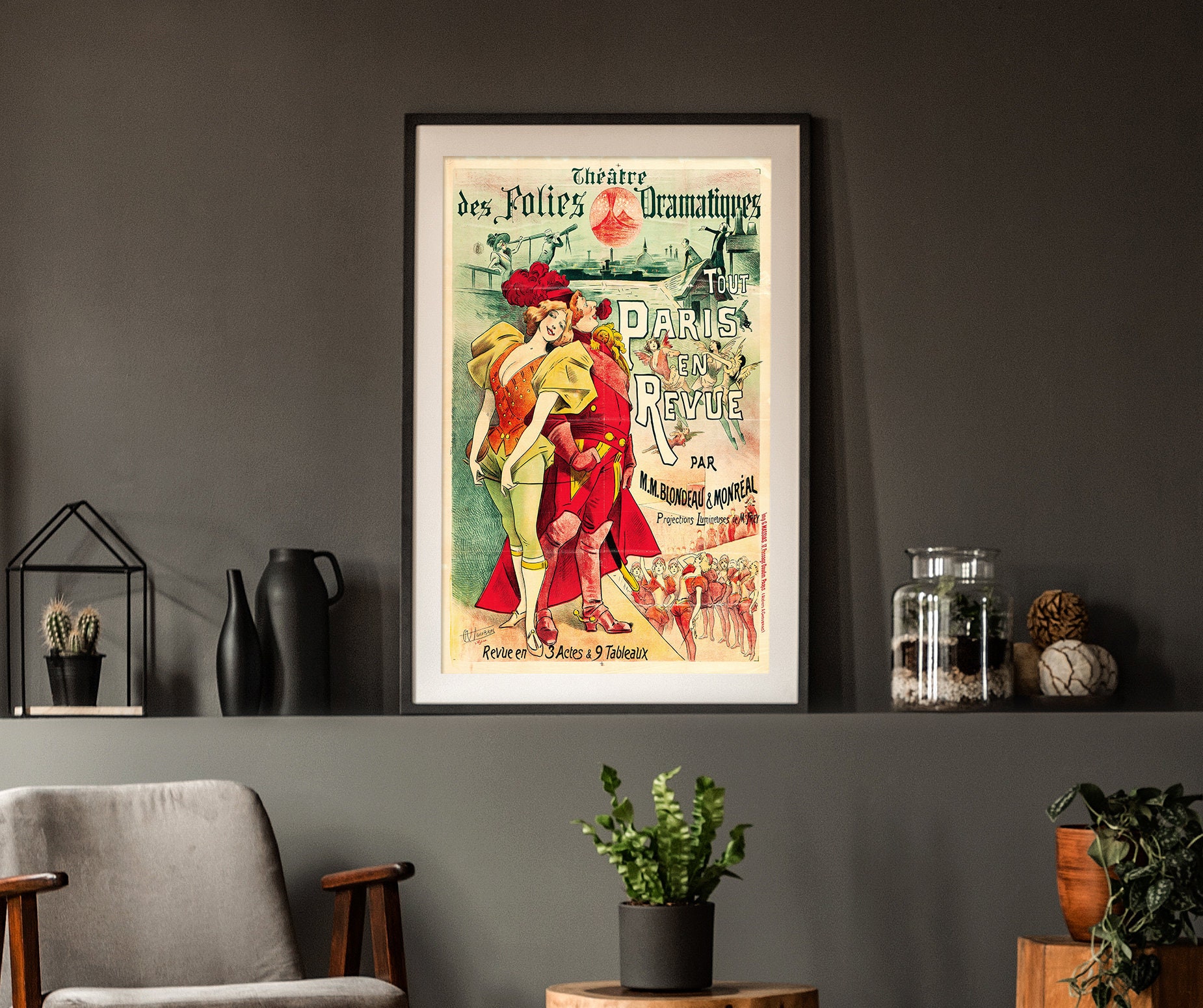 Paris Revue vintage Art Nouveau french print red green | Etsy