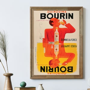 Vintage Bourin Poster, Art Nouveau French Print, Retro Liquor ...