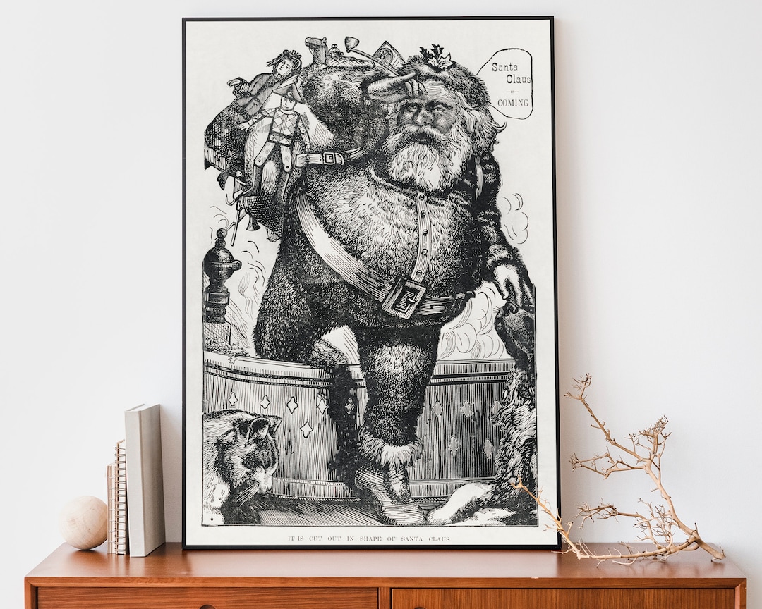 Vintage Santa Claus Illustration Art Print, Father Christmas Sketch ...