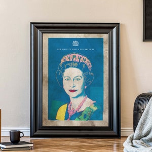 Queen Elizabeth Pop Art Print, Vintage Queen of England Poster, British ...