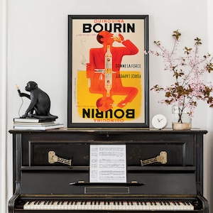 Vintage Bourin Poster, Art Nouveau French Print, Retro Liquor ...