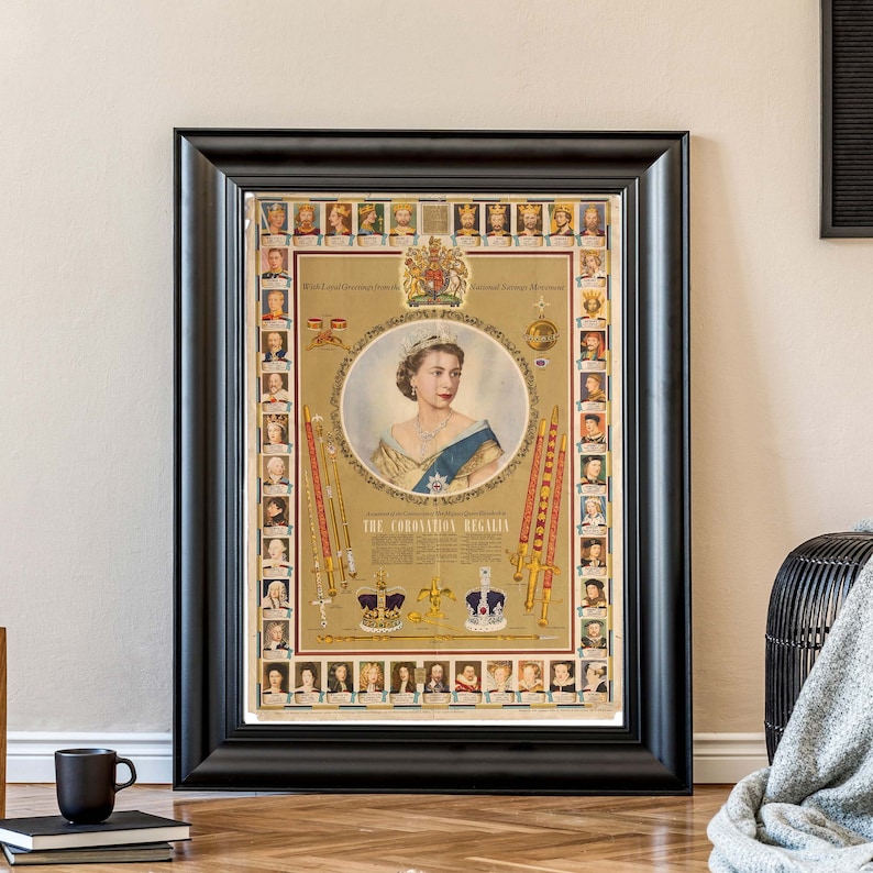Queen Elizabeth Coronation Print, Vintage Queen of England Poster, HRH ...