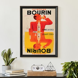 Vintage Bourin Poster, Art Nouveau French Print, Retro Liquor ...