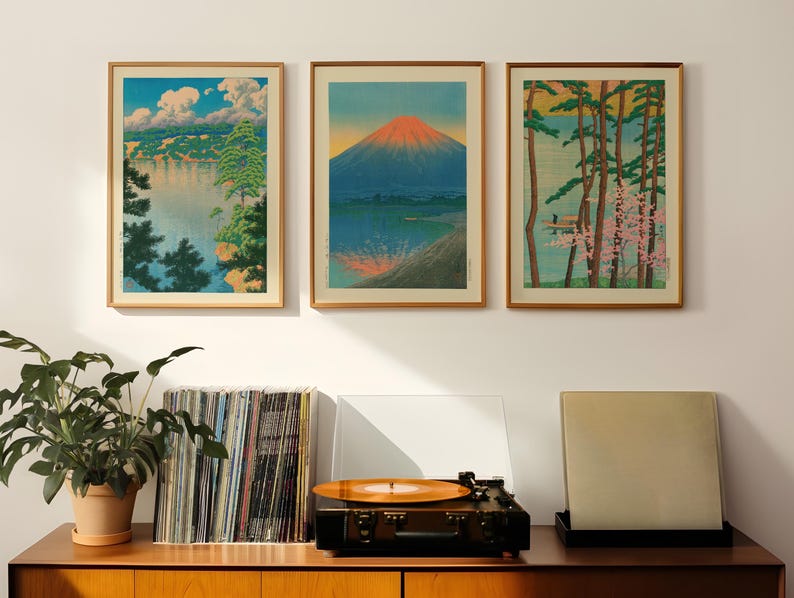 Japanese Poster Bundle, Woodblock Art, Kawase Hasui Lake Yamanaka ...