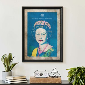 Queen Elizabeth Pop Art Print, Vintage Queen of England Poster, British ...