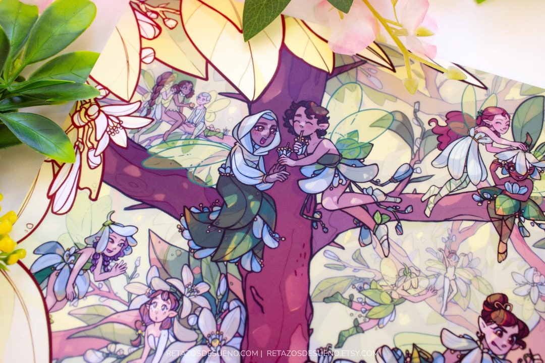Orange Blossom Fairies Playing Art Print Poster, Fairy Core ...