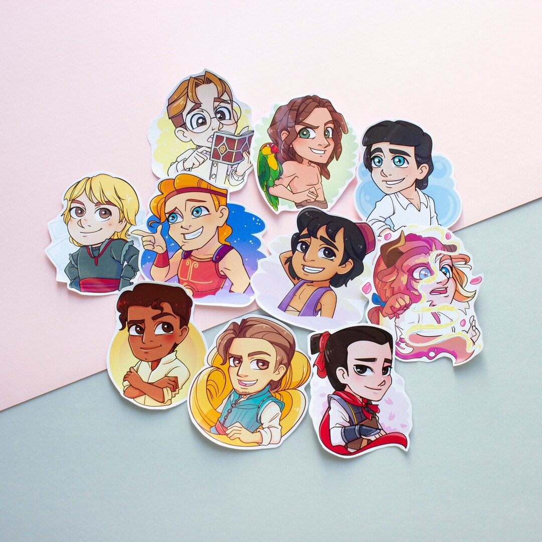 Disney Princes and Boys Sticker Pack, Hercules Tarzan Aladdin Beast ...
