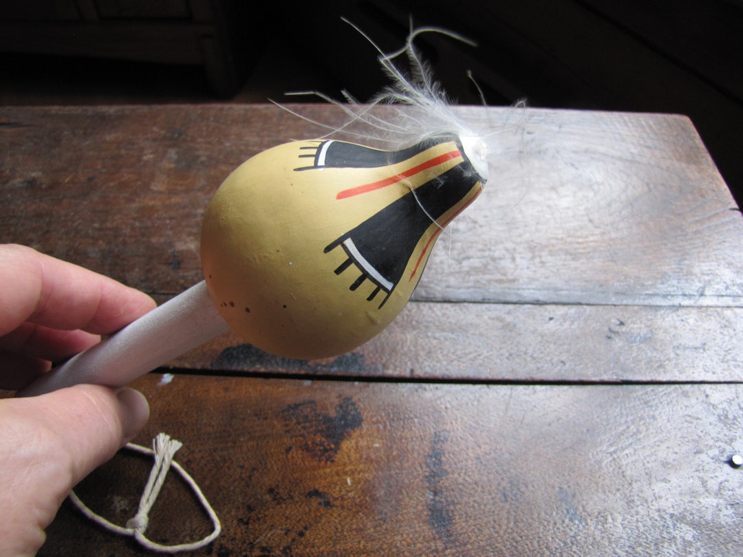 Vintage 1980's Hopi Gourd Rattle, Hopi Rattle, Polychrome Painted Gourd ...