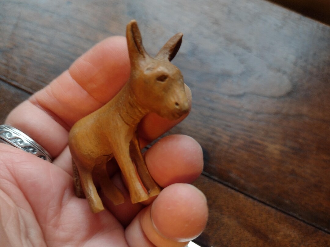 Vintage 1 1/2 Inch Carved Wood Donkey, Vintage Wooden Animal Miniature ...