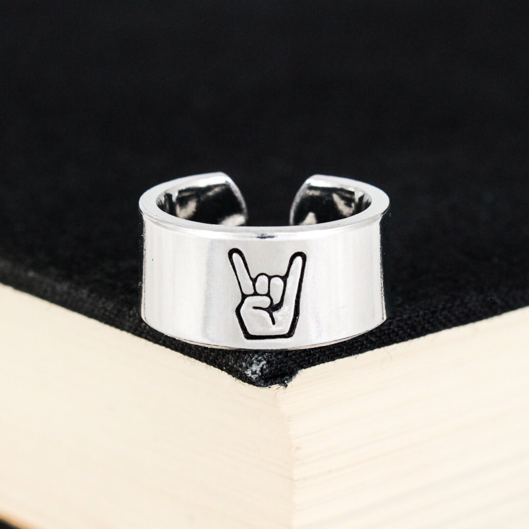 Devil Horns Metal Hand Ring, Death Metal, Metalhead, Aluminum Cuff Ring ...