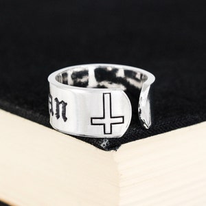 Hail Satan Ring, Satanic Jewelry, Death Metal, Inverted Cross, Aluminum ...