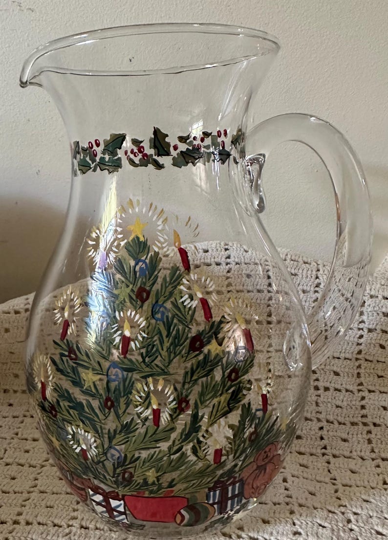 Spode Glass Pitcher With Hand Painted Christmas Tree - Etsy