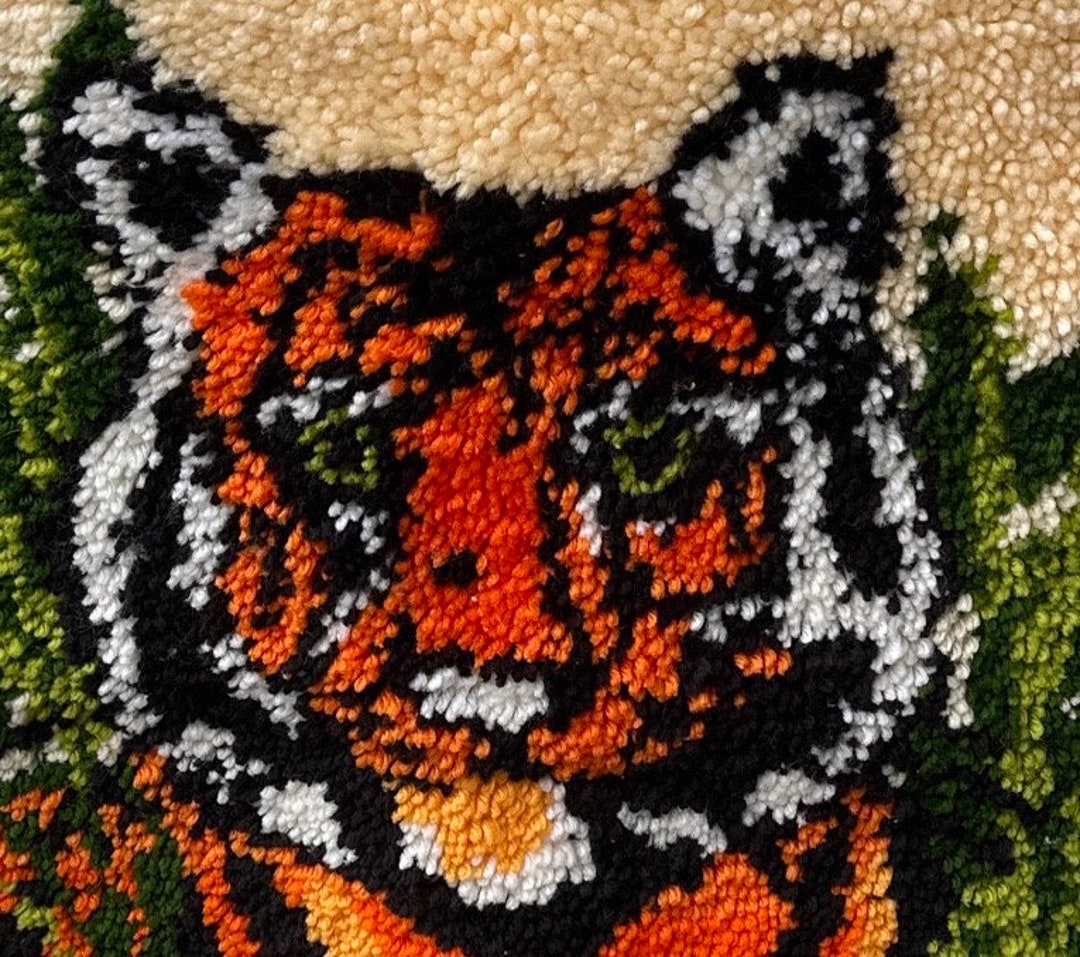 Vintage Handmade Tiger Rug Hook Wall Hanging - Etsy