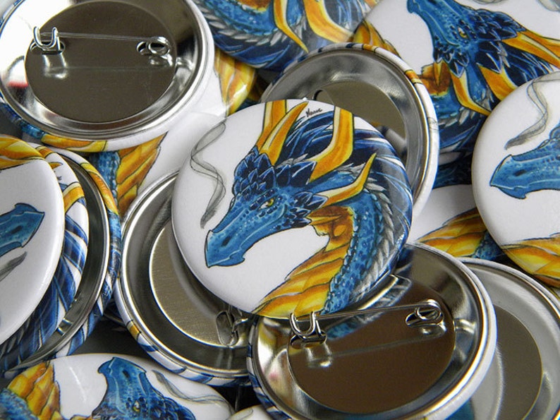 Dragon Button Button Featuring a Nice Blue Dragon Firenze | Etsy