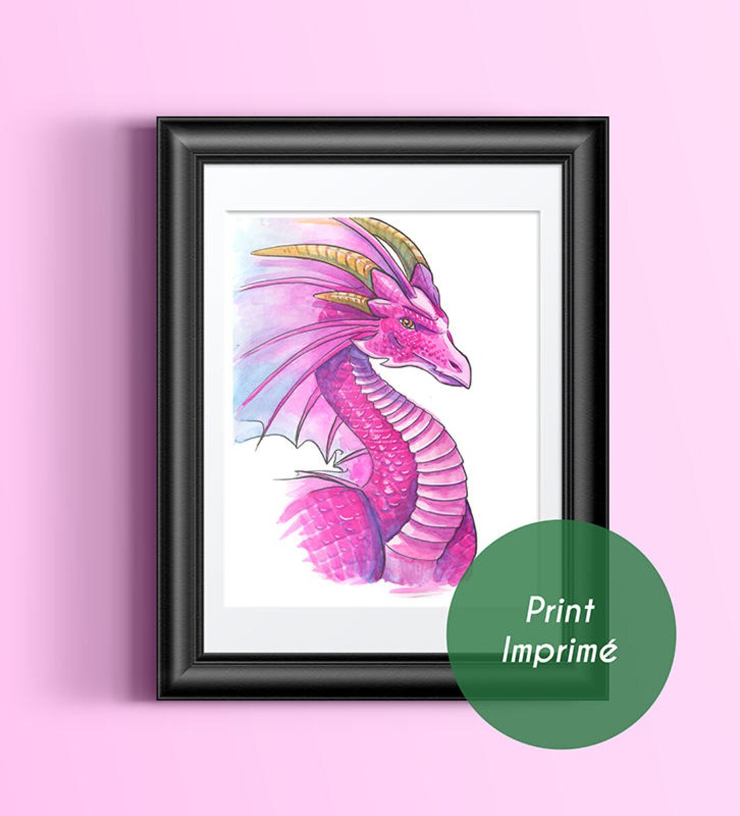 Dragon Pink Printed Illustration Featuring Dragonna Goddess - Etsy