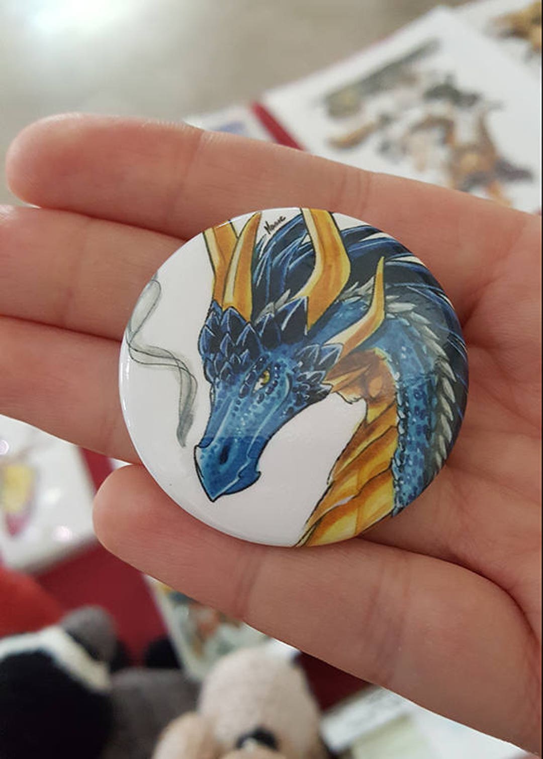 Dragon Button, Button Featuring a Nice Blue Dragon, Firenze Dragon ...