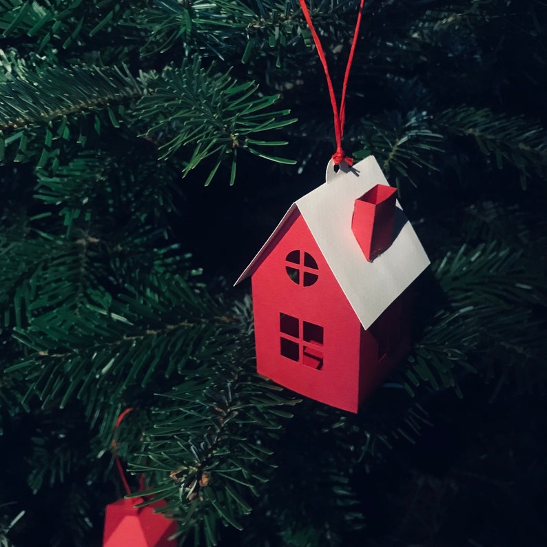 DIY 3D Paper Craft House Christmas Tree Ornament PDF Printable Template ...