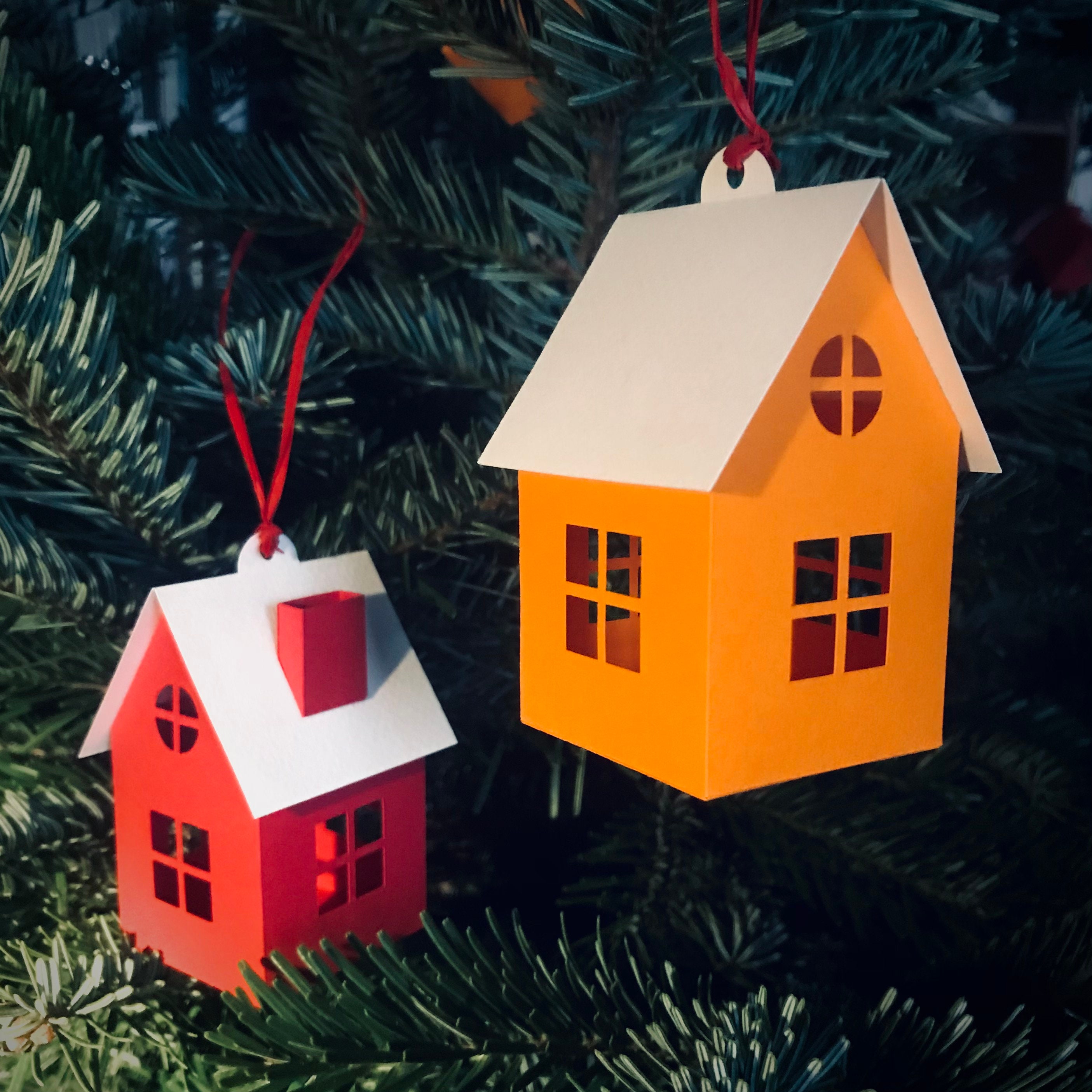 DIY 3D Paper Craft House Christmas Tree Ornament PDF Printable Template ...