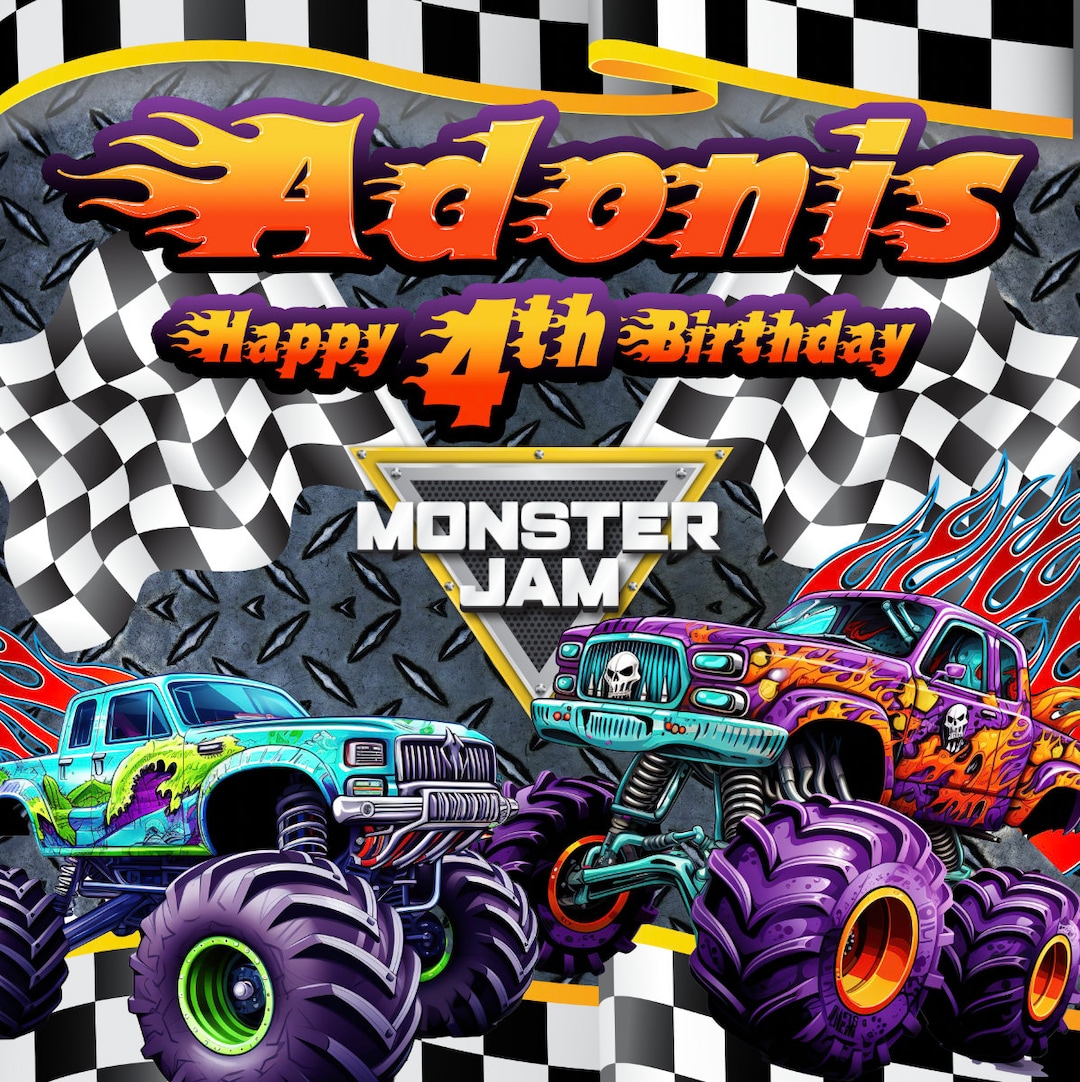 Monster Jam Kids Birthday Party Backdrop Banner Square - Etsy