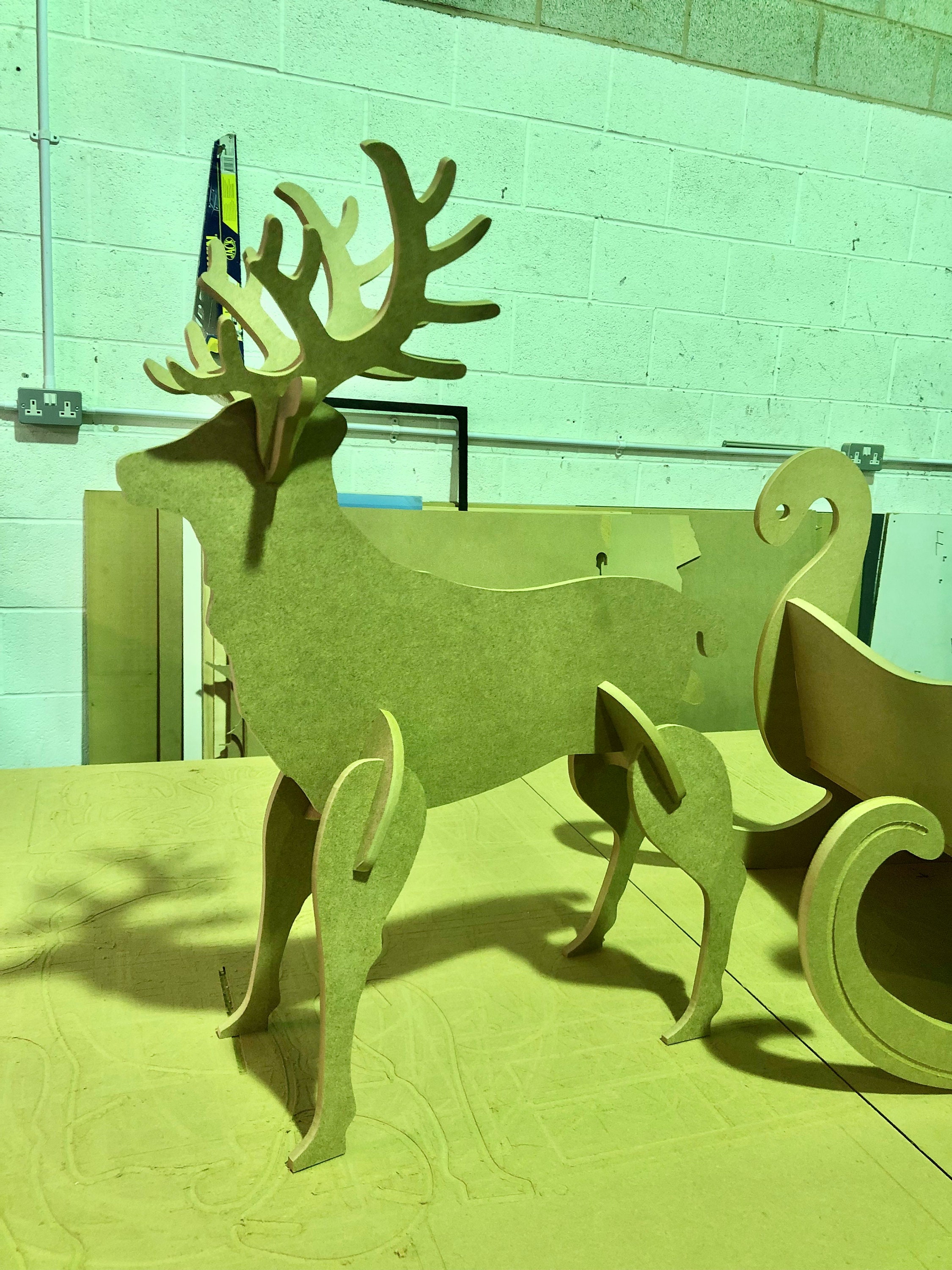 Large MDF Santa Sleigh and Reindeer Prop Party 4ft Long - Sit in Sleigh ...