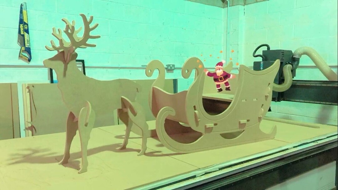 Large MDF Santa Sleigh and Reindeer Prop Party 4ft Long - Sit in Sleigh ...