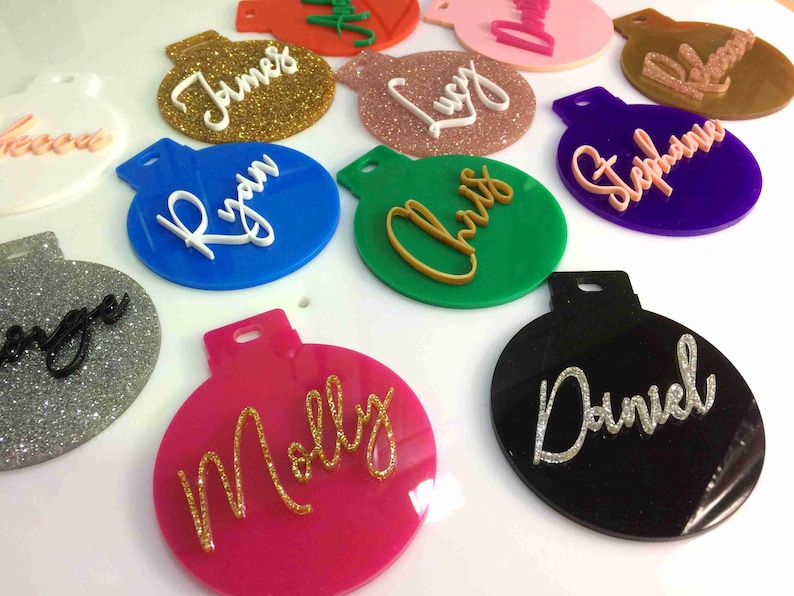 Personalised Bauble Christmas Custom First Name Glitter Gold Silver 3D ...