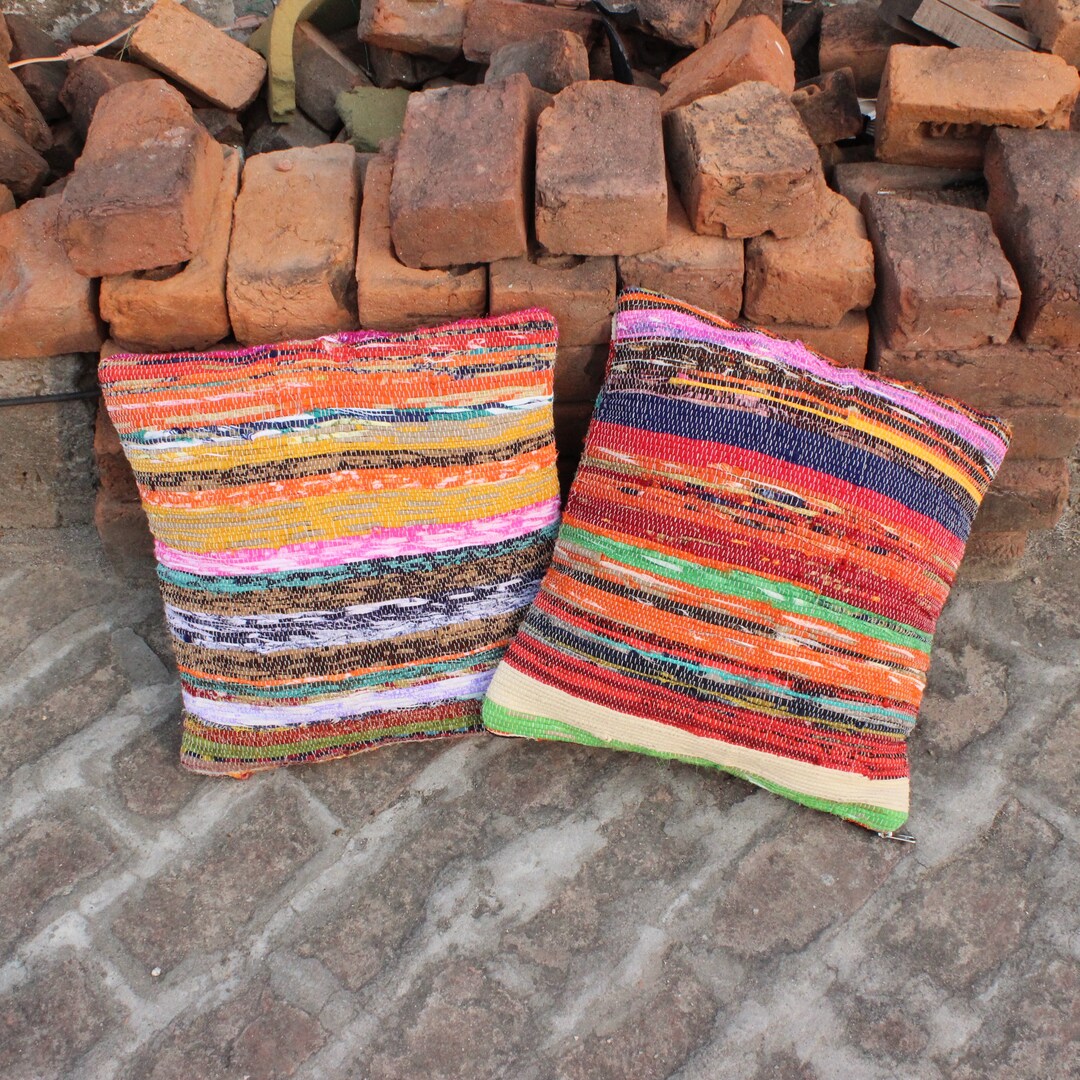 Colorful Sari Pillow Cover: Indian Recycled Rag Rug Cushion - Etsy