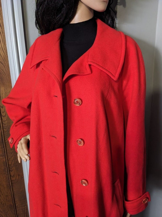 Vintage Aireton 70s Red Wool Long Swagger Long Coat 4… - Gem