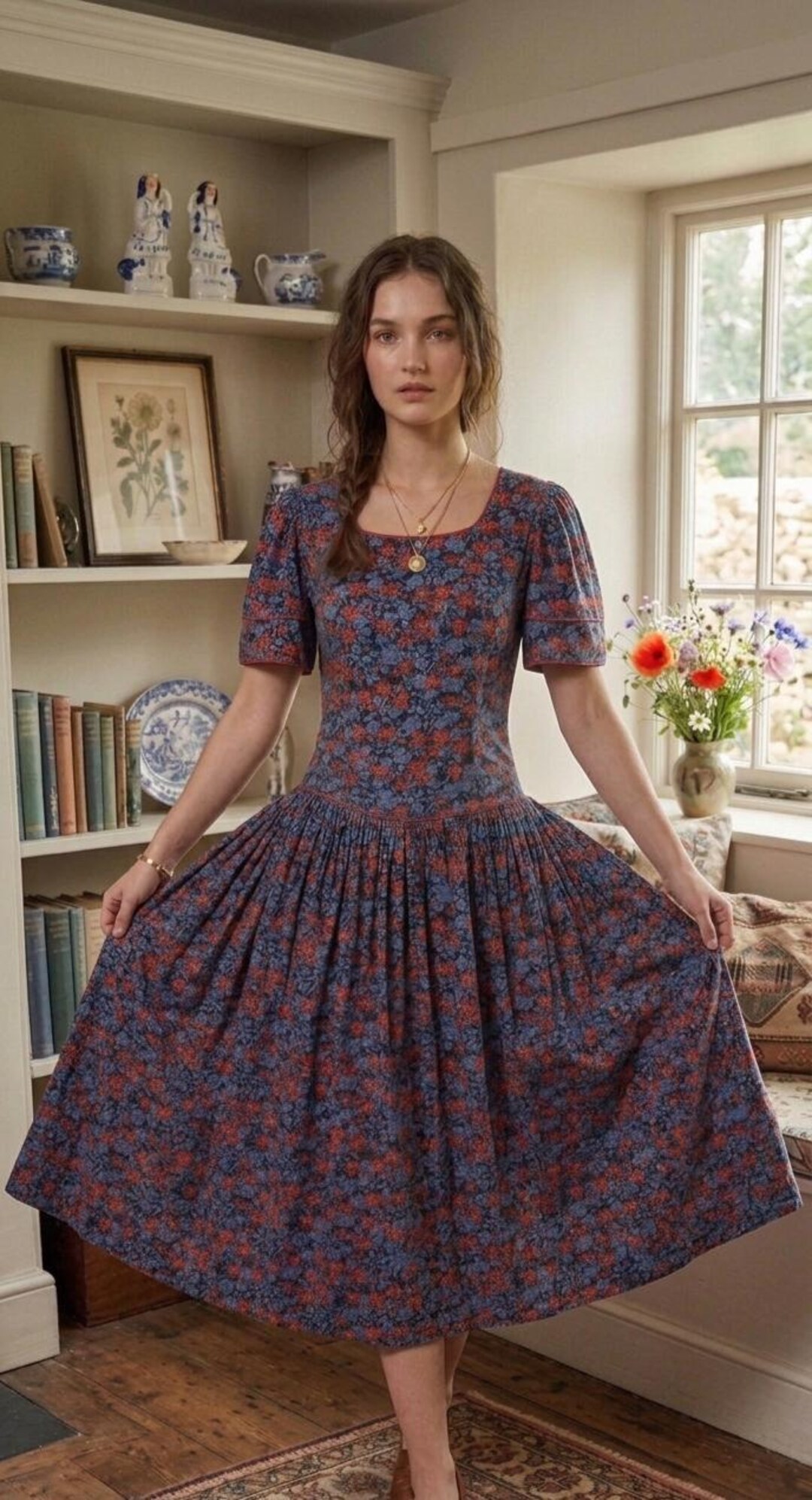 Vintage Origin Cotton Red Botanical Wildflower Tea Prairie Liberty ...