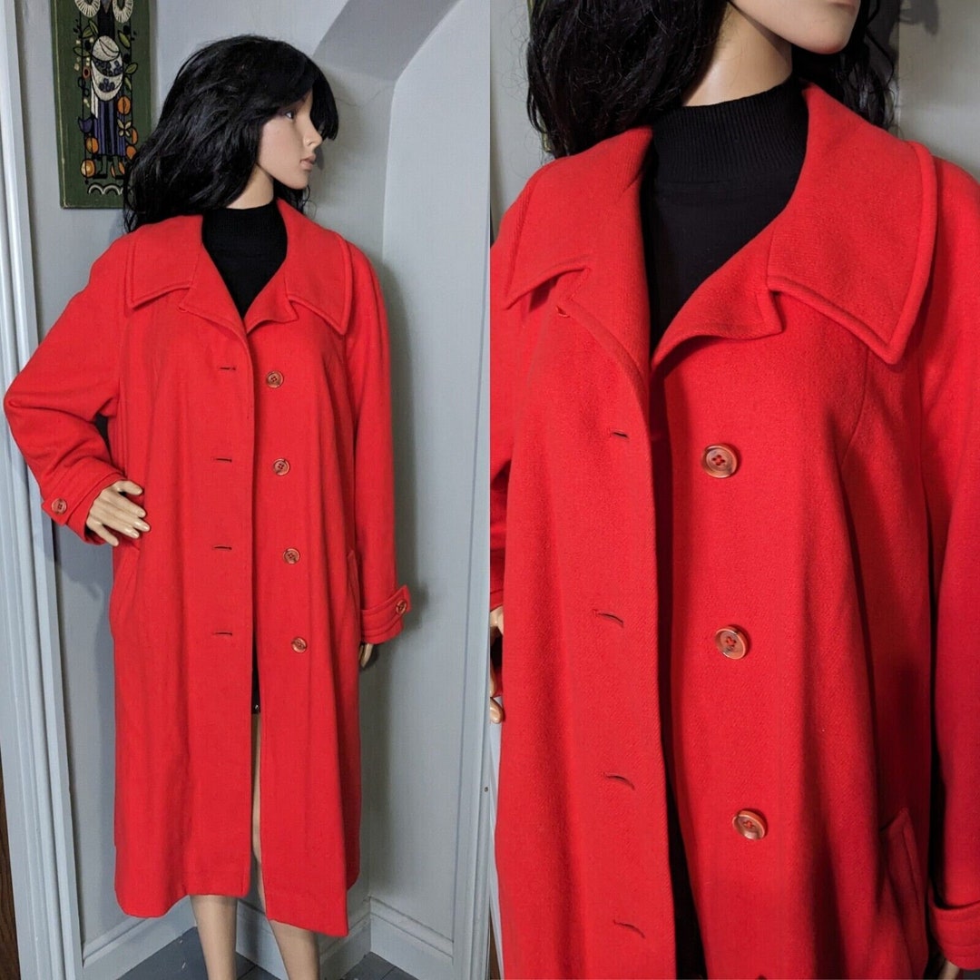 Vintage Aireton 70s Red Wool Long Swagger Long Coat 40s 50s Chic ...