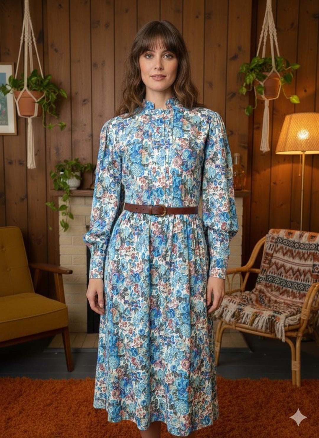 Vintage Uniquity Patience Wool Botanical Floral Prairie Shirt Dress M ...