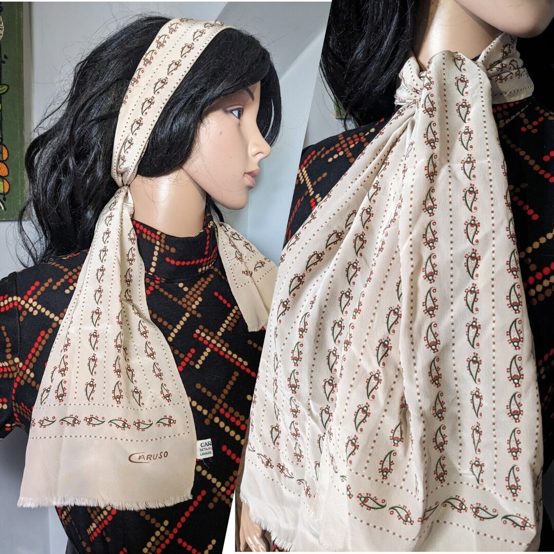 Vintage Silk Caruso Long Paisley Cravat Neck Head Scarf Mod Boho 60s ...