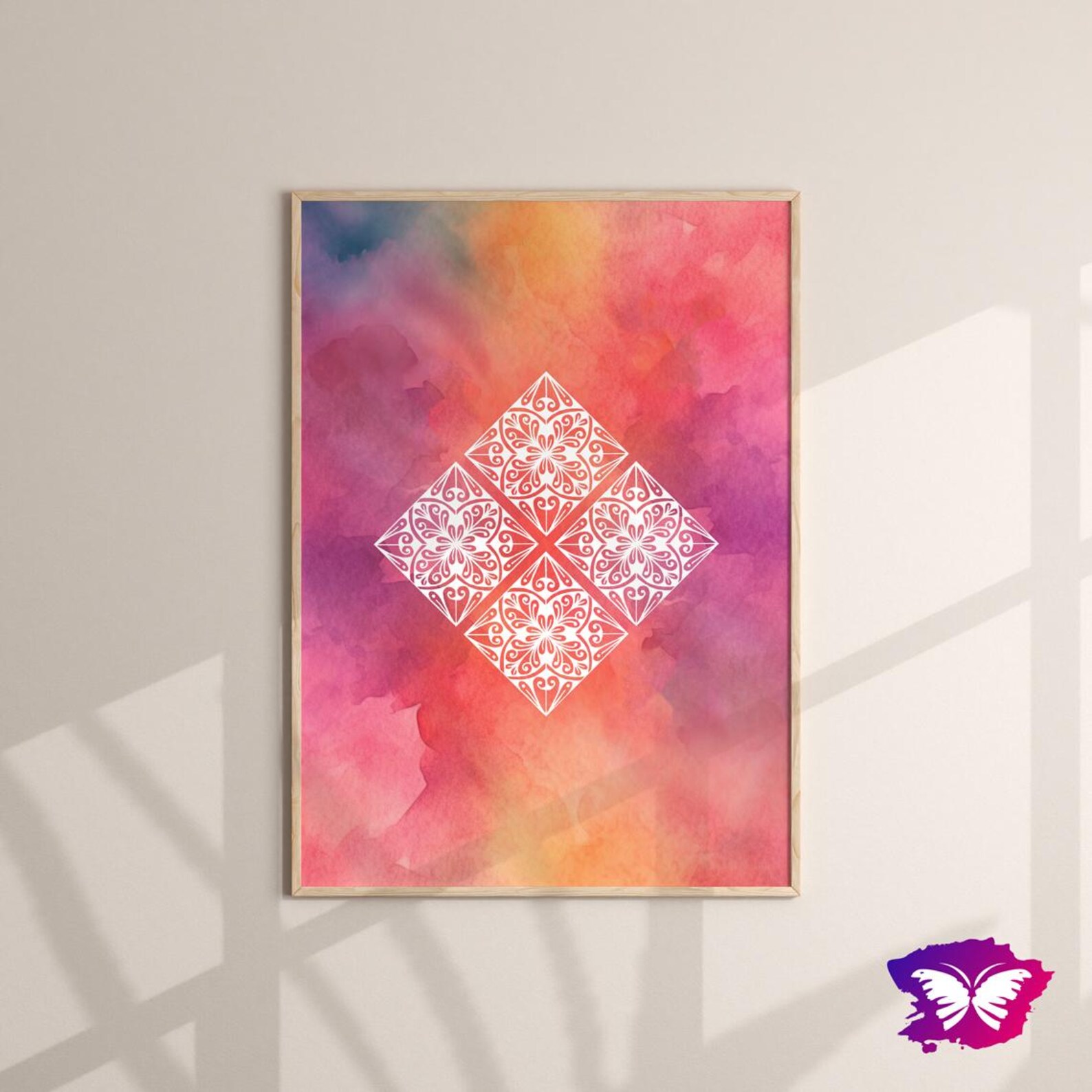Colorful Square Mandala Watercolor Art Print: Zen Decor (digital ...