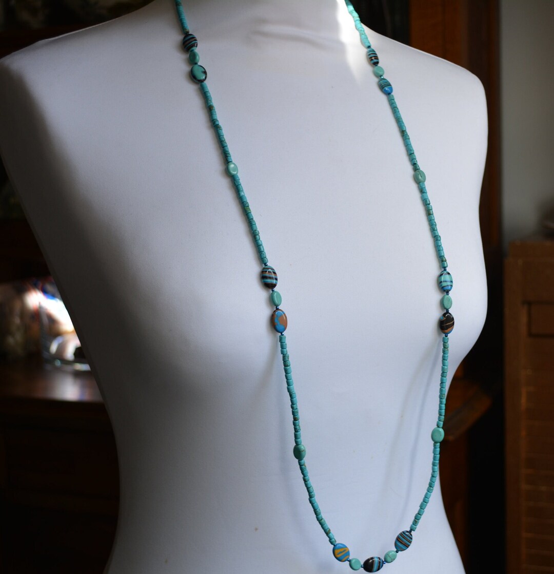 Long Turquoise Necklace, Sautoir Necklace With Stones - Etsy