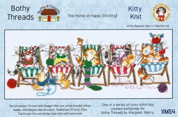 Bothy Threads Kitty Knit Counted Cross Stitch Kit 52x22cm - Etsy