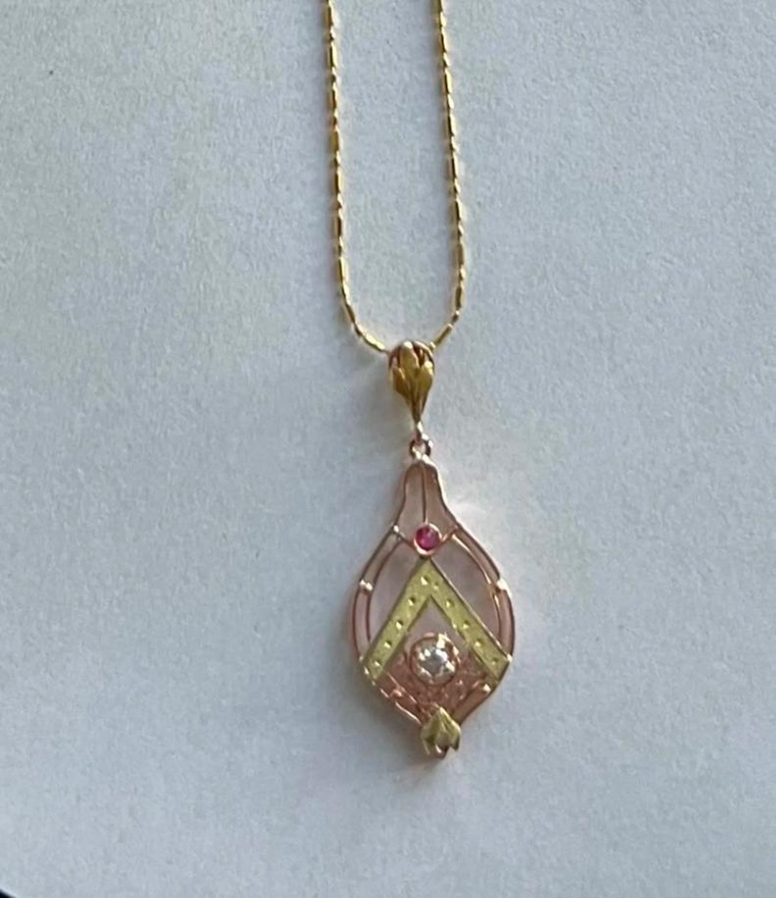 Antique 1900 1920 VTG 14k Gold Lavalier Necklace Pendent Diamond and ...