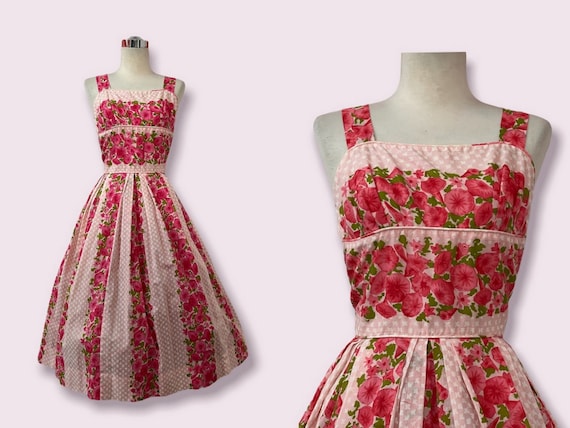 1950's Vintage Wide Strap Shelf Bust Summer Dress Wit… - Gem