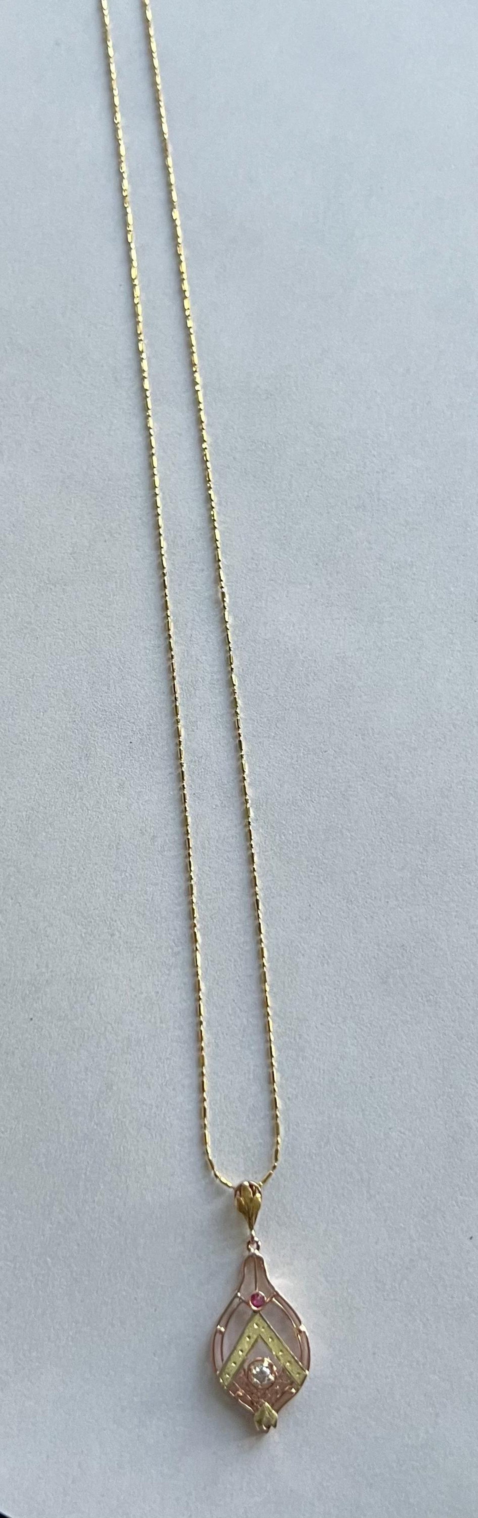 Antique 1900 1920 VTG 14k Gold Lavalier Necklace Pendent Diamon and ...