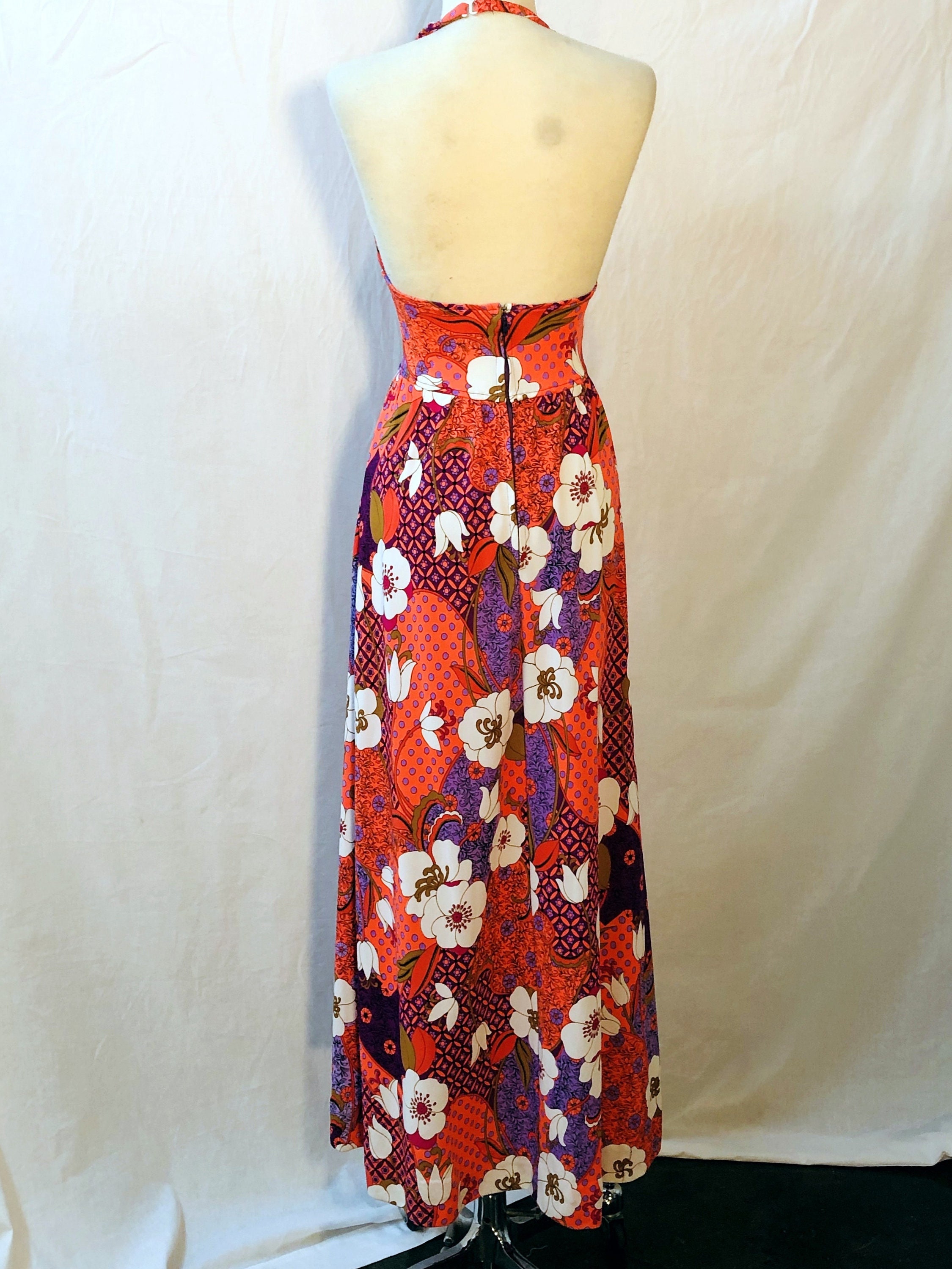 1960s Vintage Silky Jersey Fabulous Floral Summer Halter Maxi Dress - Etsy