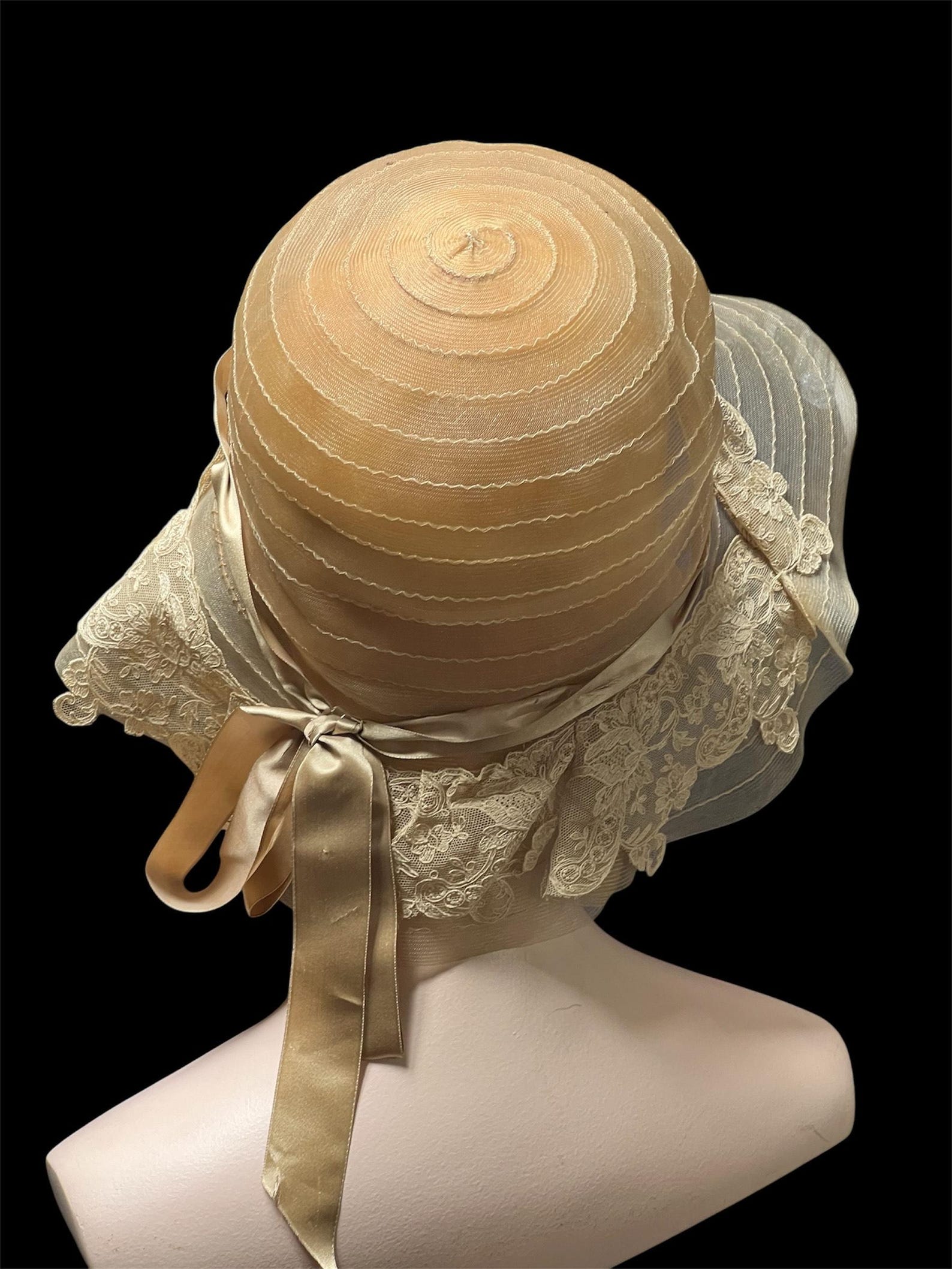 Rare Vintage Antique 1920's Cream Horse Hair Mesh Cloche Wide Brim Hat ...