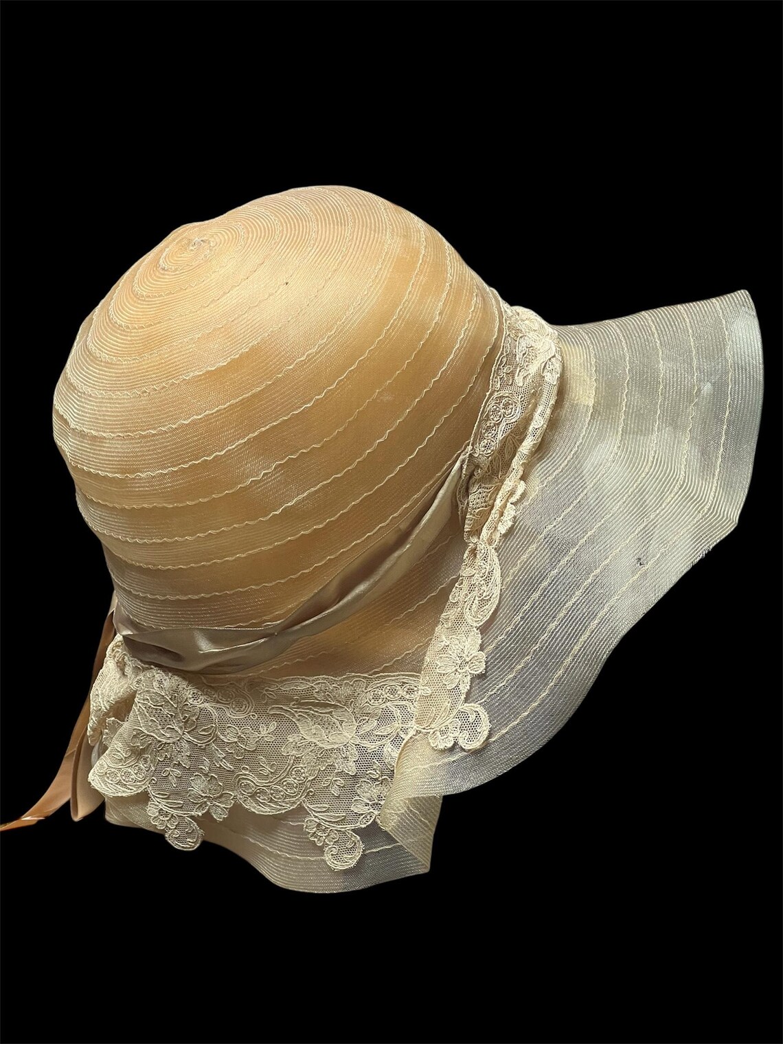 Rare Vintage Antique 1920's Cream Horse Hair Mesh Cloche Wide Brim Hat ...