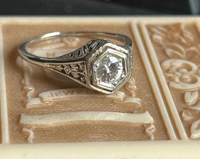 Antique Estate 1900's 1920's Art Deco Vintage 18K White Gold .50CT ...