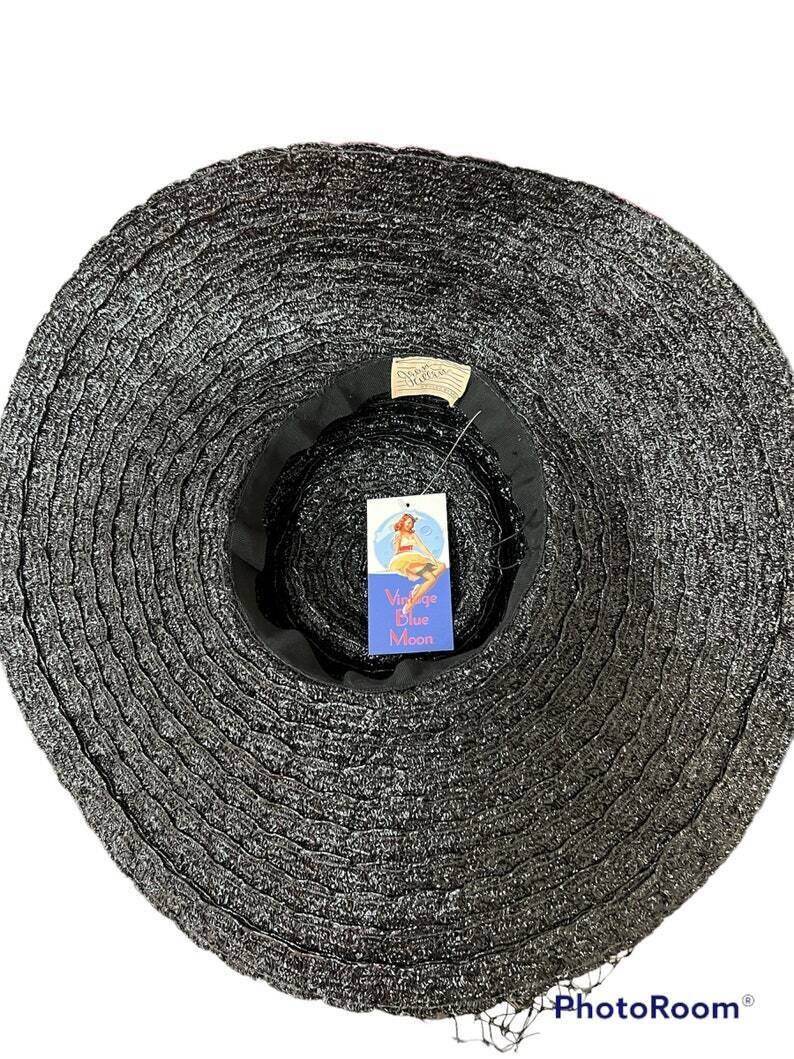 NOW ON SALE! 1930 1940 Vintage Wide Brim Black Straw Hat Deep Rich ...