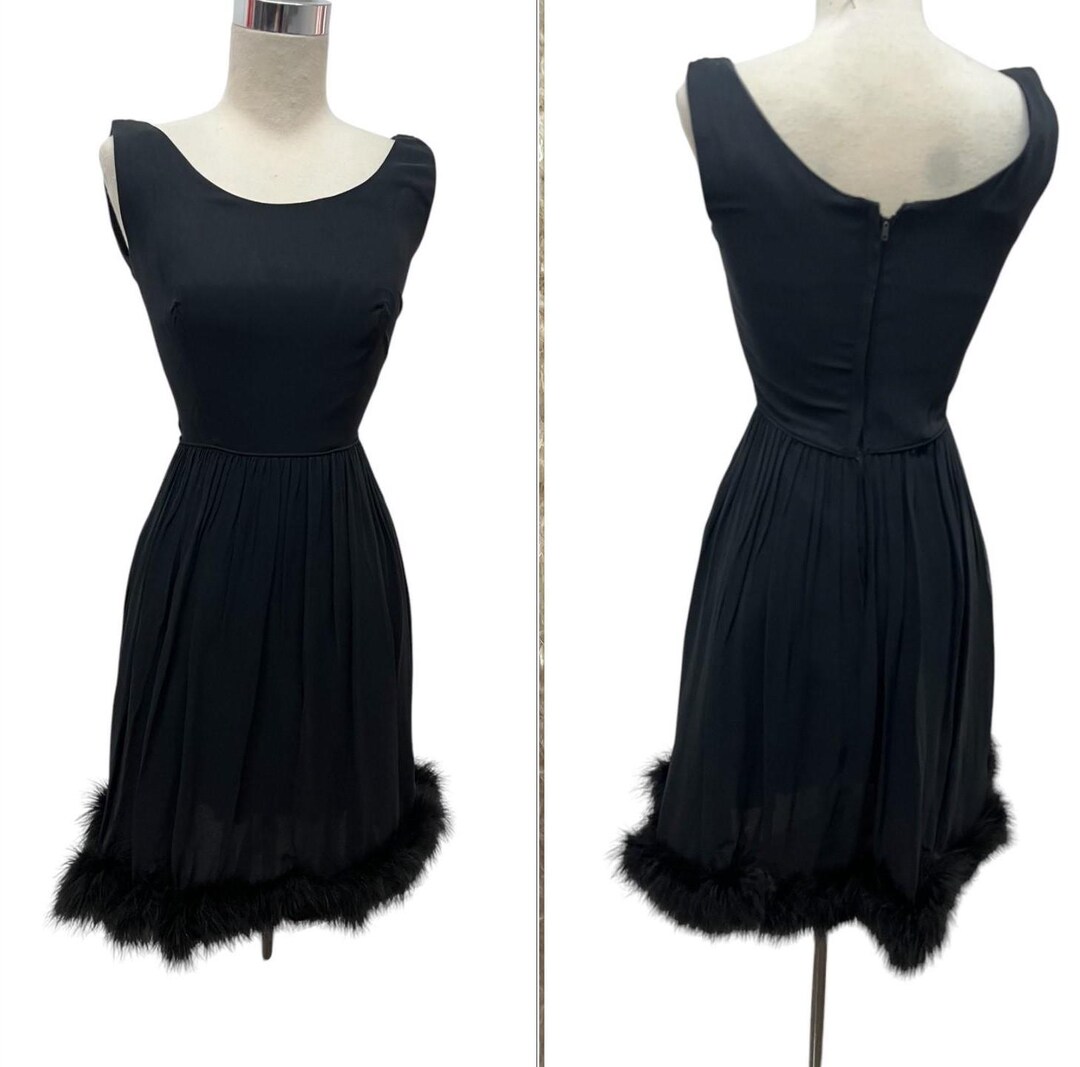 NOW ON SALE! 1950 Vintage Black Chiffon Cocktail Dress With Feather ...