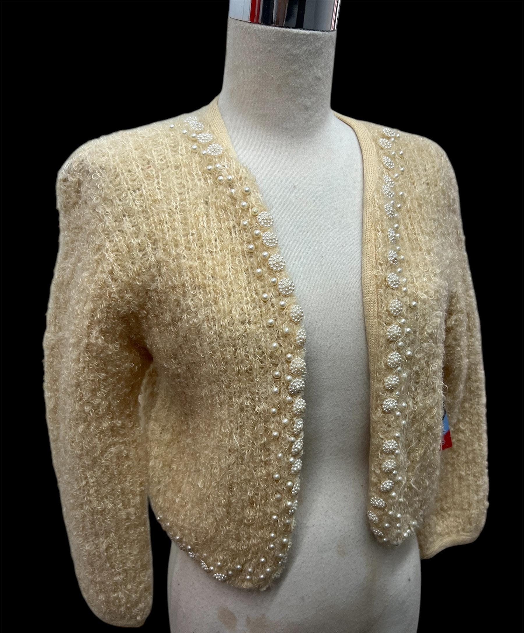 1950 Vintage M Size Cream Soft Bolero Sweater With Faux Pearl Perfect ...