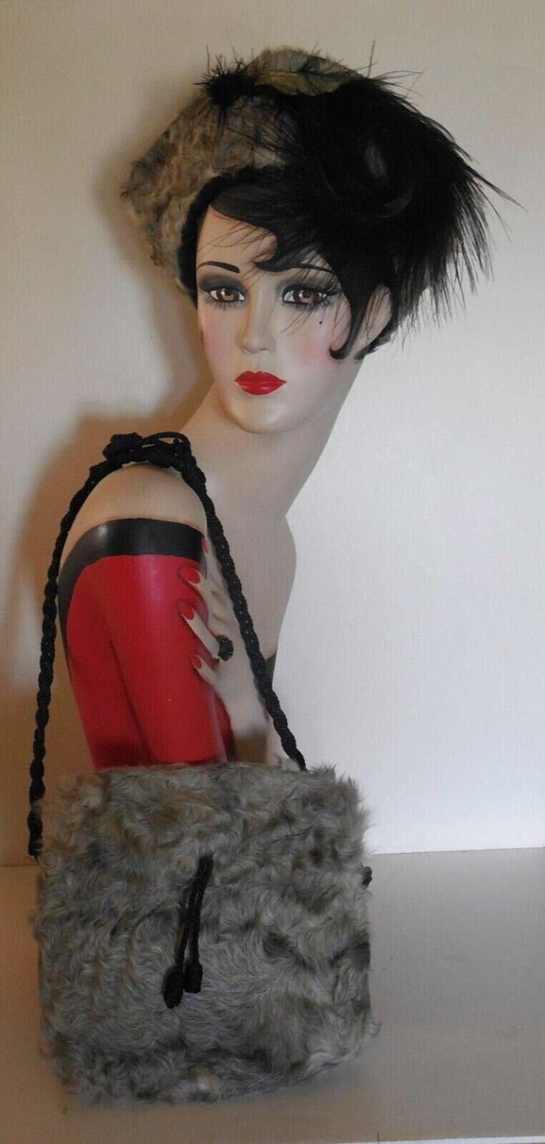 Vintage 1900's Curly Gray Lambs Wool Hat Ostrich Plum and Matching ...