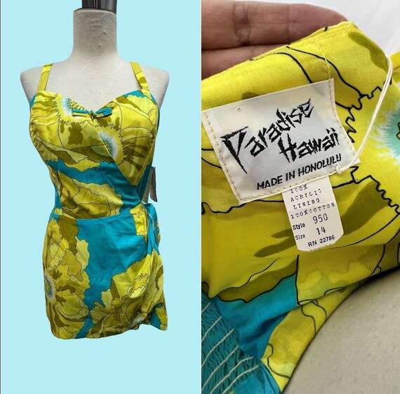 1950 1960 Vintage Paradise Hawaii Swimsuit Romper Siz… - Gem