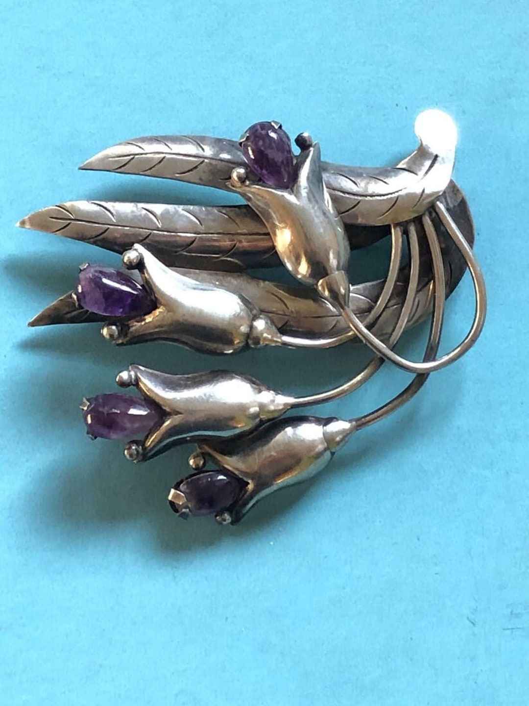 Gorgeous 1940 1950 Huge Sterling and Amethyst Made in Mexico Brooch ...