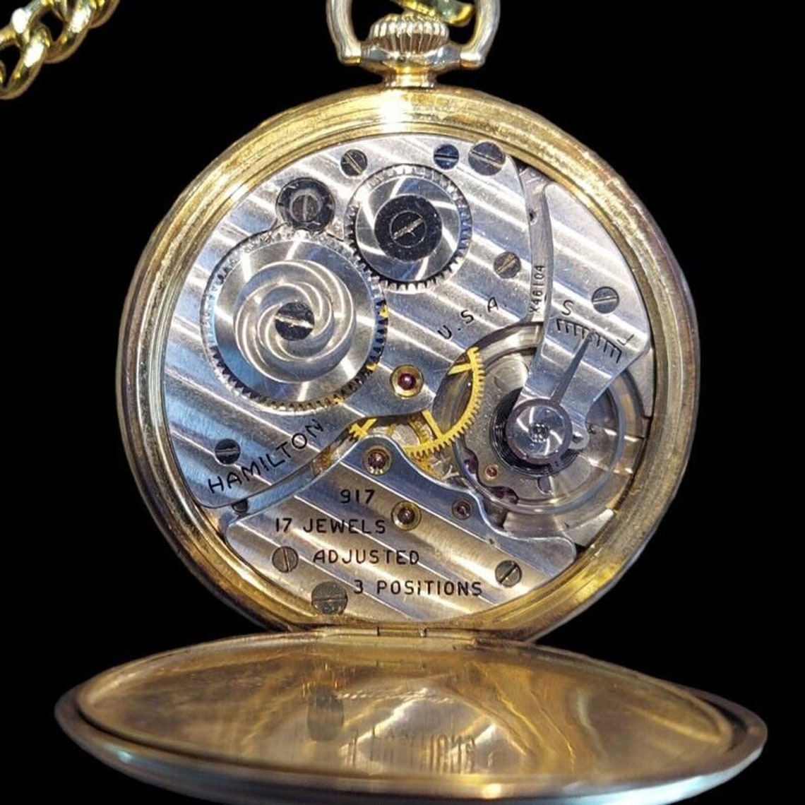 Hamilton 1940's 14k Yellow Gold Pocket Watch Grade 917 17J 3 Adj ...